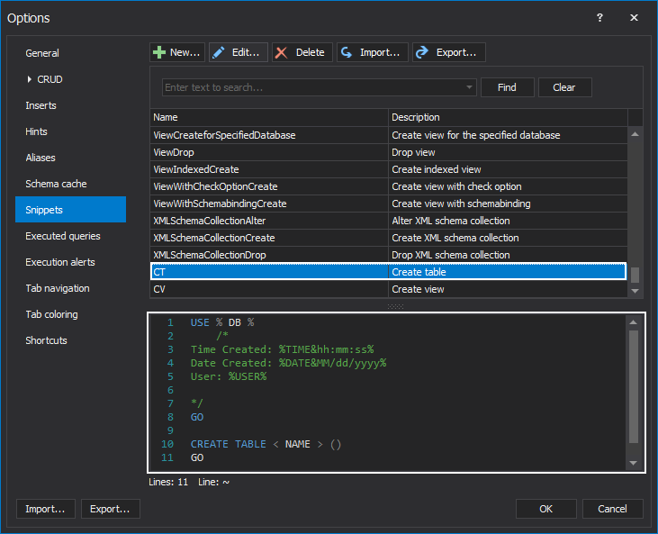 Improving productivity with SQL snippets