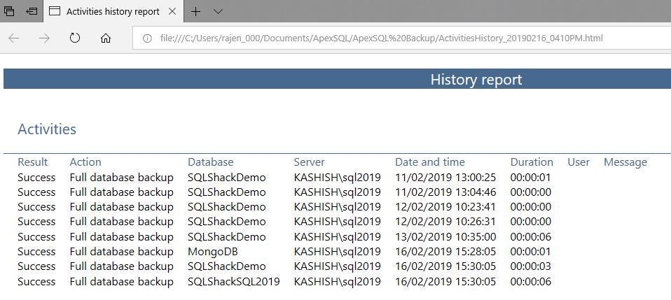 How To Get A Backup Sql Database History