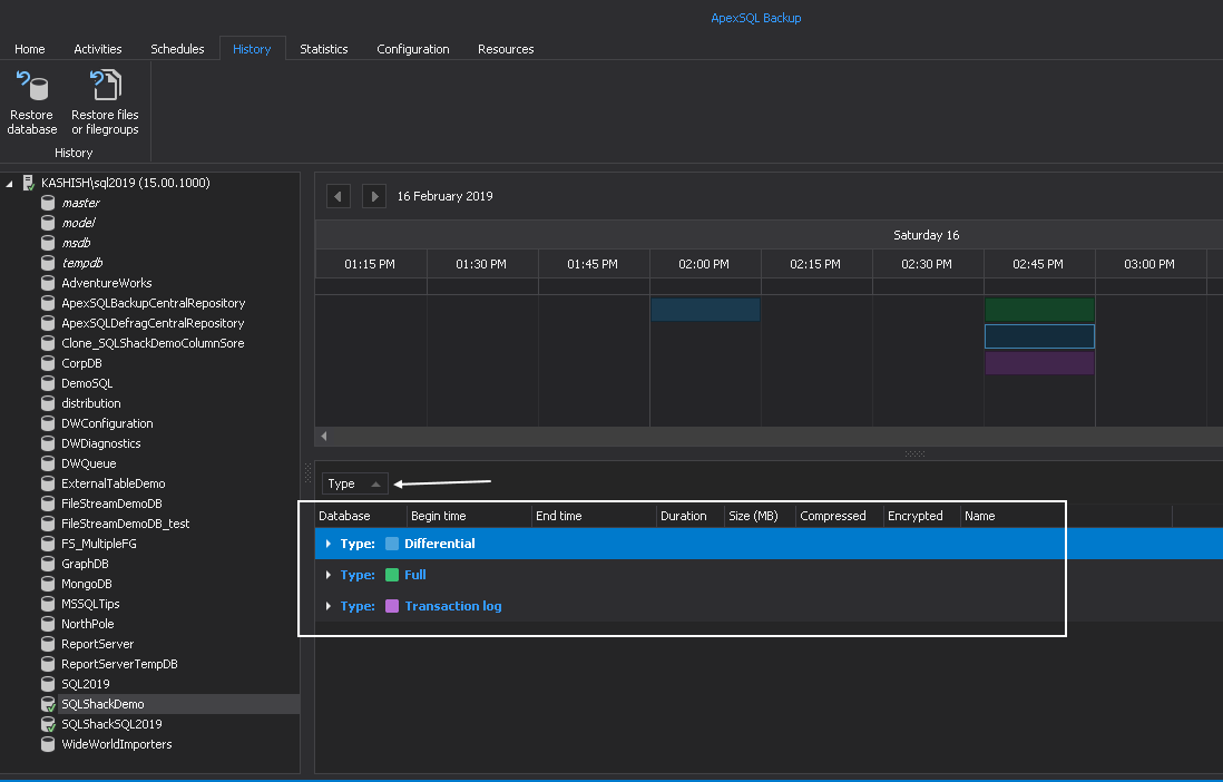 How to get a backup SQL database history